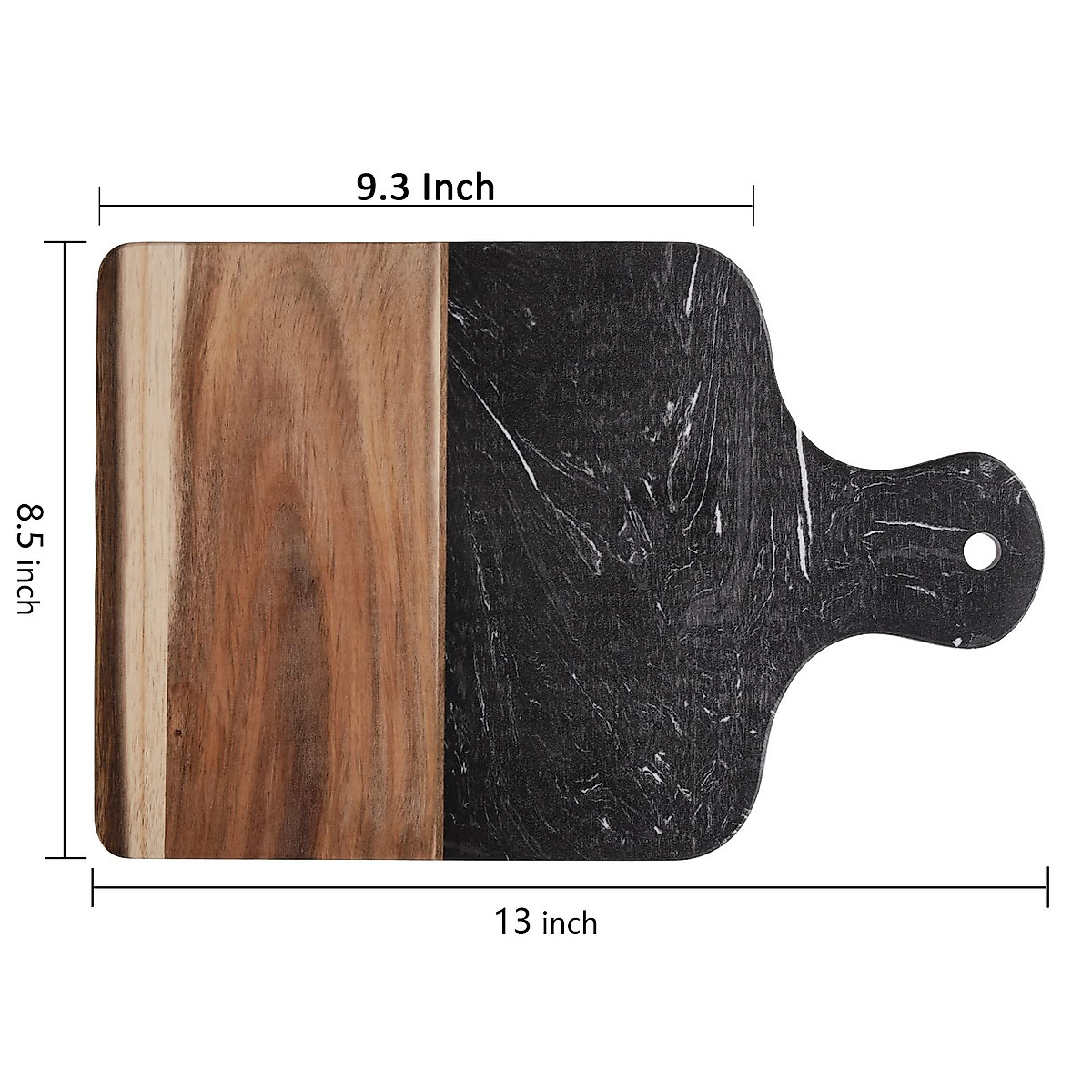 Coloch Marble and Acacia Wood Cutting Board, Black Charcuterie Chopping Board with Handle, Decorative Serving Board for Cheese, Steak, Bread, Fruit