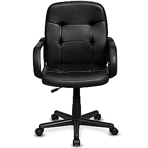Giantex Executive Chair Mid Back Office W/Arms and Swivel Wheels, Ergonomic PU Leather for Home Office Use Computer Desk Task Chair