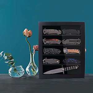 ERMMZHZW Pocket Knife Display Case,knife display case for wall,wood pocket knife display stand,For Pocket Knife and Military Folding Knife Display,Dust and UV Resistant,Lockable,Black