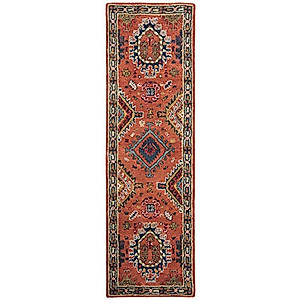 SAFAVIEH Heritage Collection 2'3" x 8' Rust / Navy HG427P Handmade Traditional Oriental Premium Wool Runner Rug