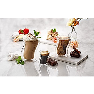 JoyJolt Pivot Double Insulated Cocktail Glasses - Set of 2 Unique 8 oz Double Wall Tumbler - Engaging Optical Effect Double Wall Glass - Suitable for Tea, Cappuccino, Coffee, or Iced Beverages