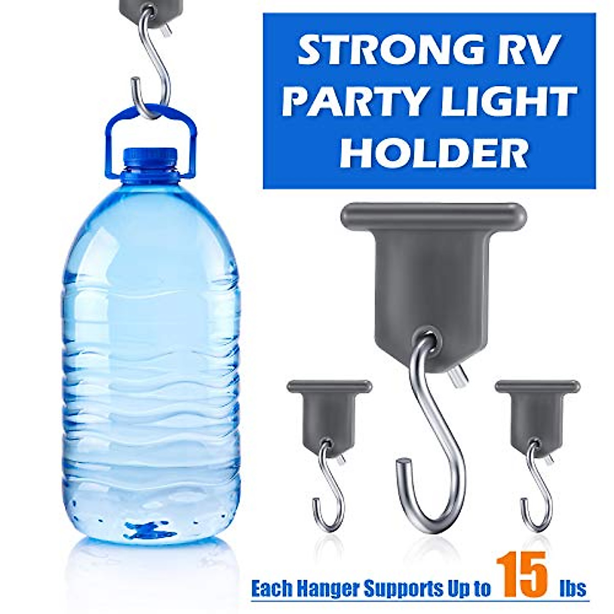 BBTO RV Awning Light Clip RV Party Light Holder Camper Awning Hook Light Accessory Plastic and Metal Light Hook Gray Camper Light Support Hanger for Camping Tent Indoor Outdoor Decor (28 Pieces)