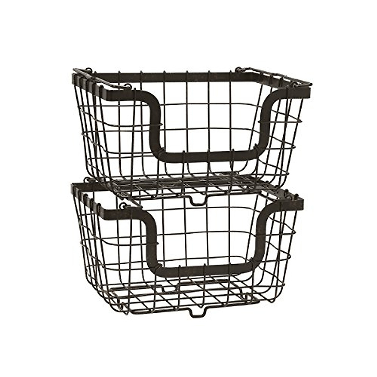 Gourmet Basics by Mikasa General Store Stacking/Nesting Metal Basket, Set of 2, Antique Black