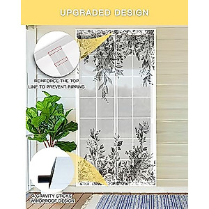 ZOE GARDEN Grey Eucalyptus Magnetic Screen Door for Sliding/Single/French Doors, Self Sealing Magnets Patio Door Screen Heavy Duty Mesh Curtain, Fall Leaves Country Rustic Chic Flower