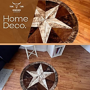 Cowhides Rug Leather Star Cow Hide Patchwork Area Round Carpet 40'' Brown Light