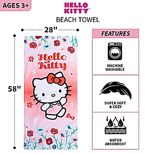 Franco Kids Super Soft Cotton Beach Towel, 58 in x 28 in, Hello Kitty
