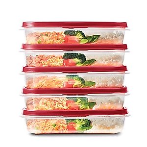 Rubbermaid EasyFindLids Meal Prep Containers, 5.5 Cup, Red