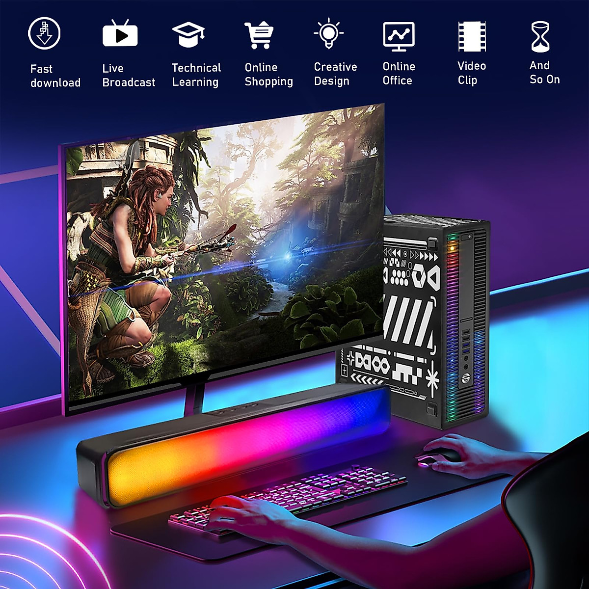 HP RGB Gaming Desktop Computer, Intel Quad Core I5-6500 up to 3.6GHz, GeForce GT 1030 2G, 32GB DDR4, 1T SSD, RGB Keyboard & Mouse, 600M WiFi & Bluetooth, Win 10 Pro (Renewed)