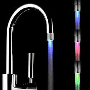 LED Water Faucet Head, RGB Color Temperature Sensitive Gradient Water Stream Color Changing Kitchen Spray Head Adapter Sink Lights for Kitchen and Bathroom(0.98X0.98X1.34In)