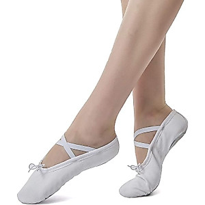 Nexete Ballet Dance Yoga Gymnastics Split-Sole Canvas Adult Shoes Slipper (8.5, White)