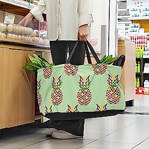 Pineapple Full Print Large Capacity Laundry Organizer Tote Bag - Reusable and Foldable Oxford Cloth Shopping Bags