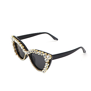 FUPRECIOUS Vintage Retro Cat Eye Sunglasses Rhinestone Crystal Sparkle For Women (black)