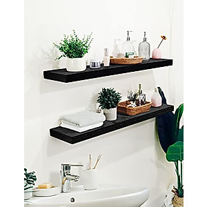 Annecy Floating Shelves Set of 2, 36" L x 6.8" D Black Floating Shelves for Wall Storage,Soild Wood Floating Shelf for Bathroom, Living Room,Kitchen,Rustic Shelves for Wall Décor