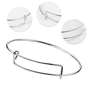 UPINS 30Pcs Silver Expandable Blank Bracelets Adjustable Wire Bangles with 100Pcs Tibetan Silver Charms, 200Pcs Open Jump Rings for Jewelry Making (Silver)