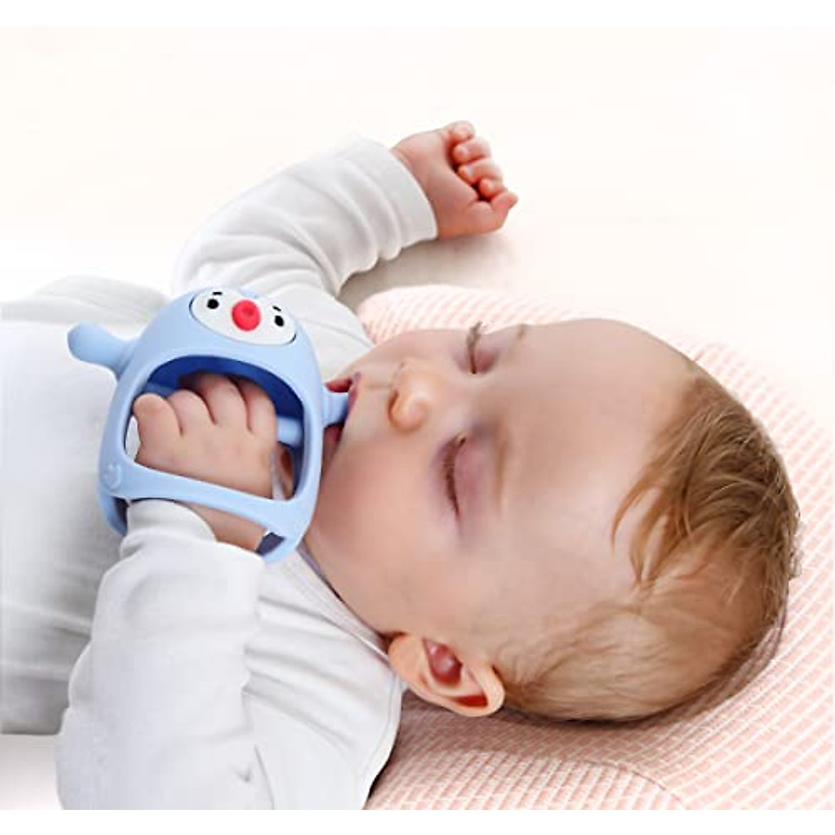 Smily Mia Penguin Buddy Never Drop Silicone Teething Toys for Babies 0-6month,Infant Hand Teether Pacifiers for 0-6Months Breastfeeding Babies, Easter Baby Basket Stuffers for 3-6Months,Light Blue