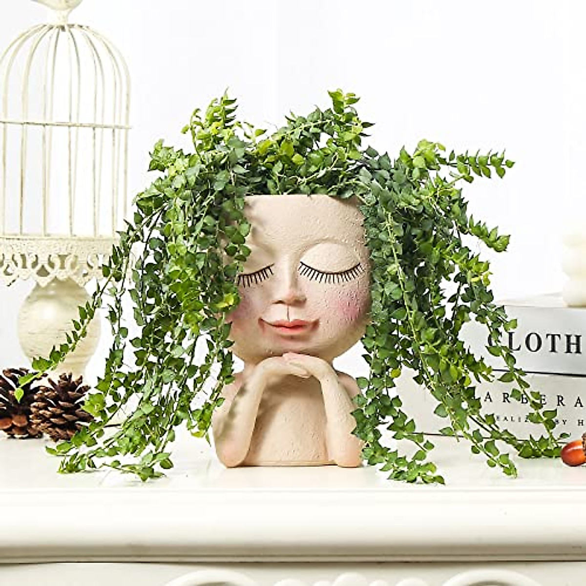 ZJ Whoest Cute Succulent Planter - Face Planter Flower Pot - Kawaii Head Planters -Unique Outdoor Indoor Planter - with Drainage Hole - (Doll Meditation)