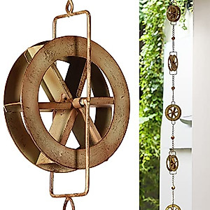 AINISIS 5-7/10-Feet Gutter Rain Chain,Water Wheel Rain Catcher Chain Outdoor Garden Decorative Art