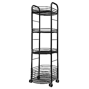 YETINGSHOP 4-Tier Metal Utility Rolling Cart, Mobile Utility Cart with Lockable Caster Wheels, Storage Shelves Organizer Cart, Easy Assembly,for Bathroom, Kitchen, Office, Workshop,Black