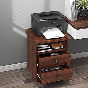 UYIHOME Walnut Nightstand with Storage Drawers and Open Shelf, 2 Drawers End Table with Sturdy Base, Farmhouse Wood Nightstand Bedside Table Sofa-Side Accent Table for Bedroom