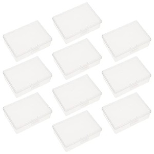 Operitacx 10Pcs Battery Storage Organizer Stackable Plastic Storage Bin Clear Storage Case Holder Container with Hinged Lid for Keeping Small Parts Coints Screws Business Cards Game Pieces Crafts