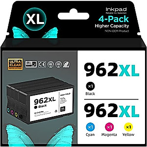 【Larger Capacity】 962XL High-Yield Ink Cartridge Combo Pack, Replacement for HP 962 962 XL Ink Cartridges, for OfficeJet Pro 9010 Series 9018 9012 9020 9015 9025 9022 9026 9027 (1BK/1C/1M/1Y, 4P)