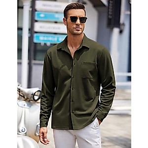 COOFANDY Mens Casual Button Down Shirts Long Sleeve Wrinkle Free Shirt Olive Green