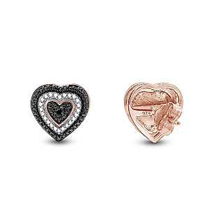Black & White Natural Diamond Heart Shape Stud Earrings In 14K Rose Gold Over Sterling Silver (0.02 Ct)