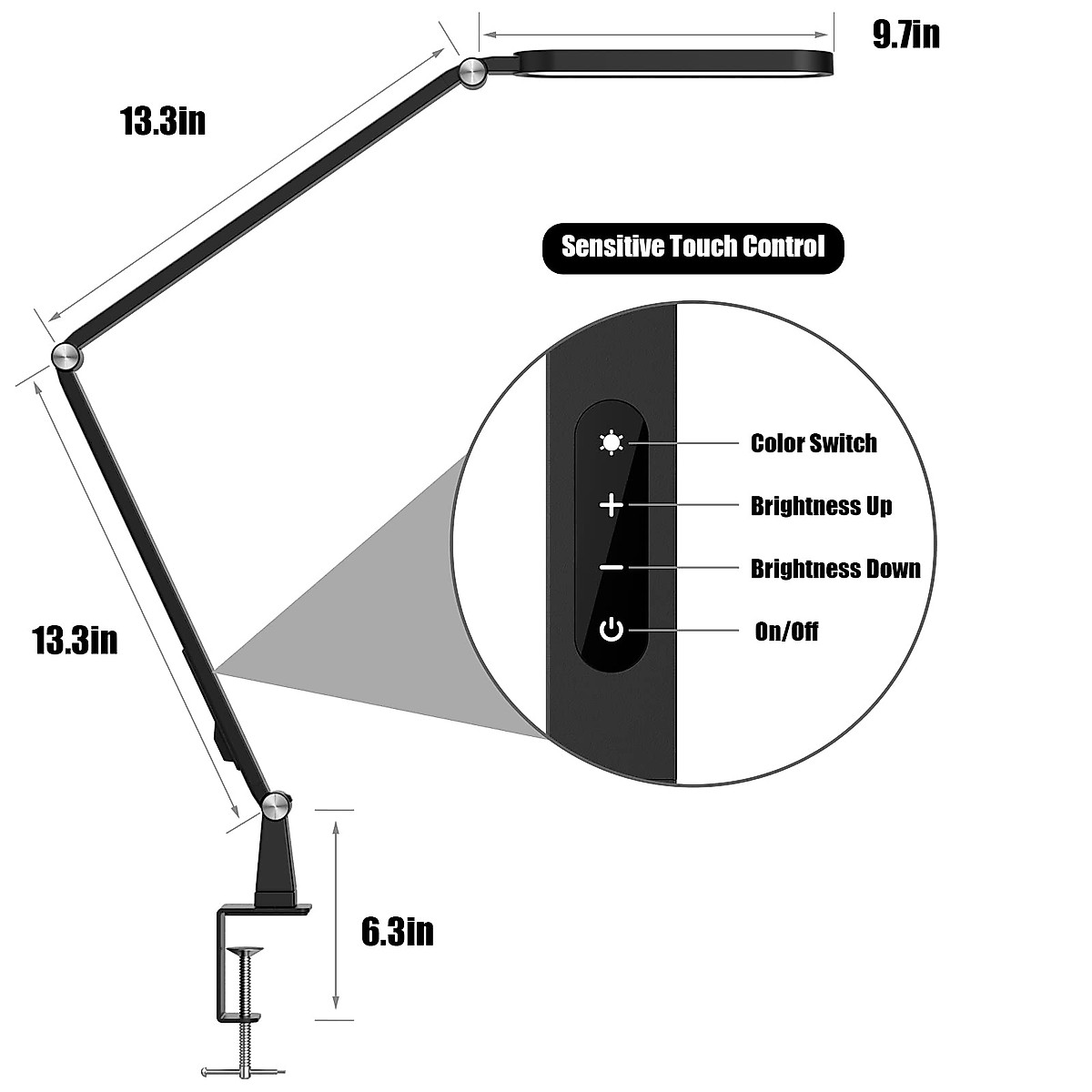 LED Desk Lamp,JKSWT Eye-Caring Adjustable Swing Arm Desk Light with Clamp,72 Led,5 Color Modes,5 Brightness Levels Table Lamp, Office Lamp with Memory Function and Touch Control,Black
