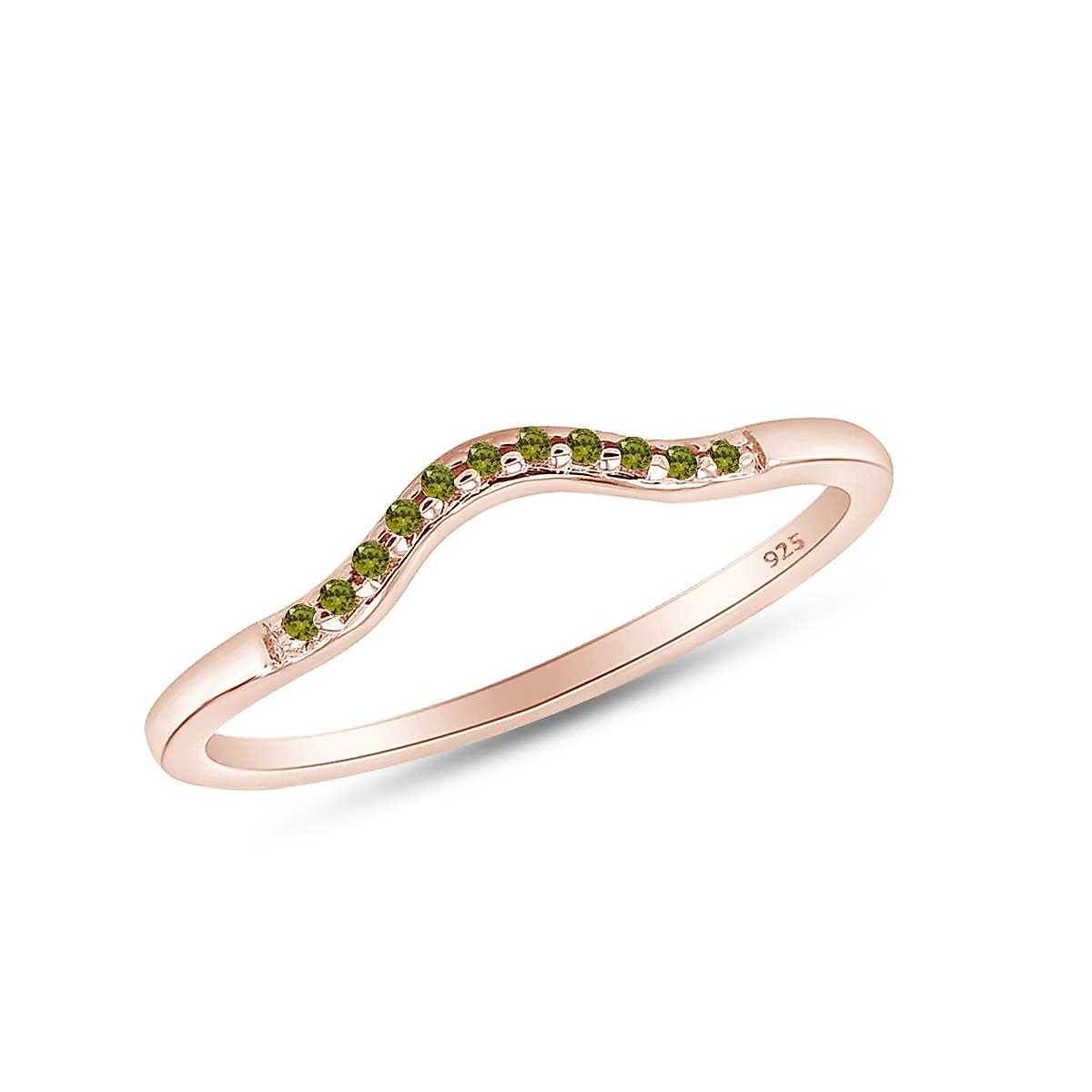 AFFY Round Cut Simulated Peridot Curved Wedding Band Ring in 14k Rose Gold Over Sterling Silver