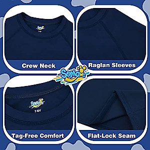 Boys Rash Guard Short Sleeve, Navy Blue UPF 50+ Sun Protection Rashguard Slim Fit Swim Shirt Fishing Surf Quick Dry Cool Beach Clothes for Toddler Youth Kids Size 7-8 Years