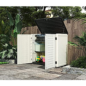 HOMSPARK Horizontal Storage Shed Weather Resistance, Multi-Purpose Outdoor Storage Box for Backyards and Patios, 26 Cubic Feet Capacity for Bike, Lawnmower, Trash Cans, Patio Accessories