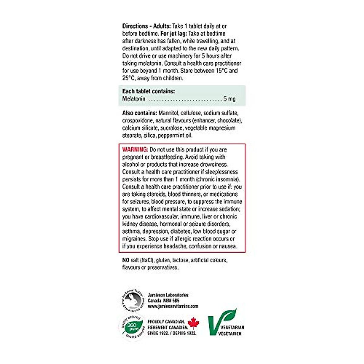 Jamieson Melatonin 5mg Fast Dissolving Tablets 100 Count