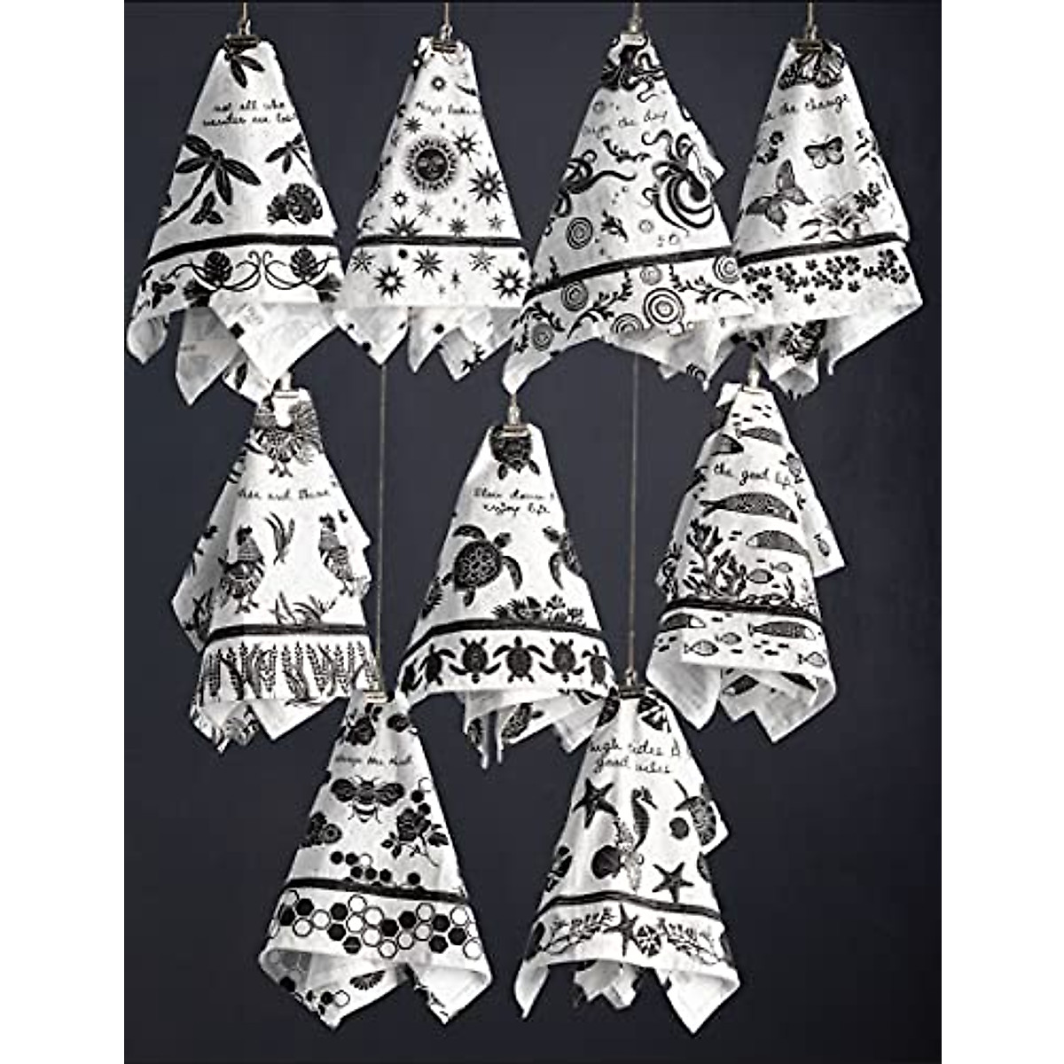 Karma Gifts KA101944 Black And White Boho Tea Towel,Cotton, Octopus 18" x 22"