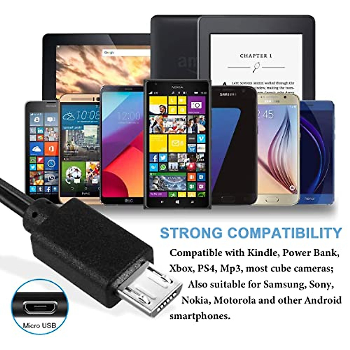 Dacheng xiaochen Micro USB Wall Charger, 5V 1A Power Supply Adapter with 1.5m Android Charger Cable, UL Certified Plug Compatible Phone Kindle and Bank, Black