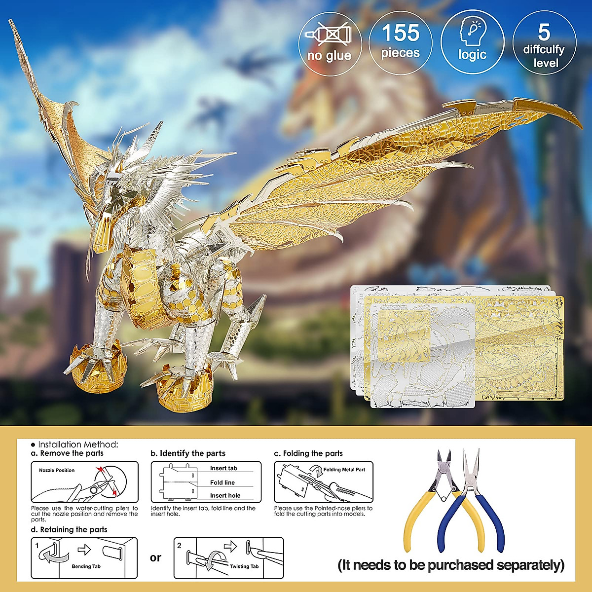 Piececool 3D Metal Puzzles for Adults, Glorystrom Dragon 3D Metal Model Kits, Brain Teaser Puzzles DIY Assembling Crafts for Stress Relief, Great Birthday Gift