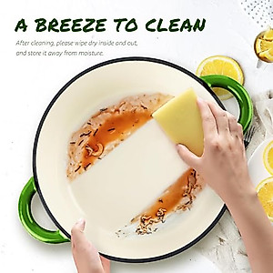 Overmont Enameled Cast Iron Dutch Oven - 5.5QT Pot with Lid Cookbook & Cotton Potholders - Heavy-Duty Cookware for Braising, Stews, Roasting, Bread Baking green