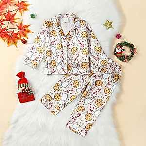 1-6 Years Old Christmas Pajamas for Toddler Girl Silk Pajamas Kid Baby Button-Up Satin Christmas Pjs Set (B Milk Cookie, 1 Year)