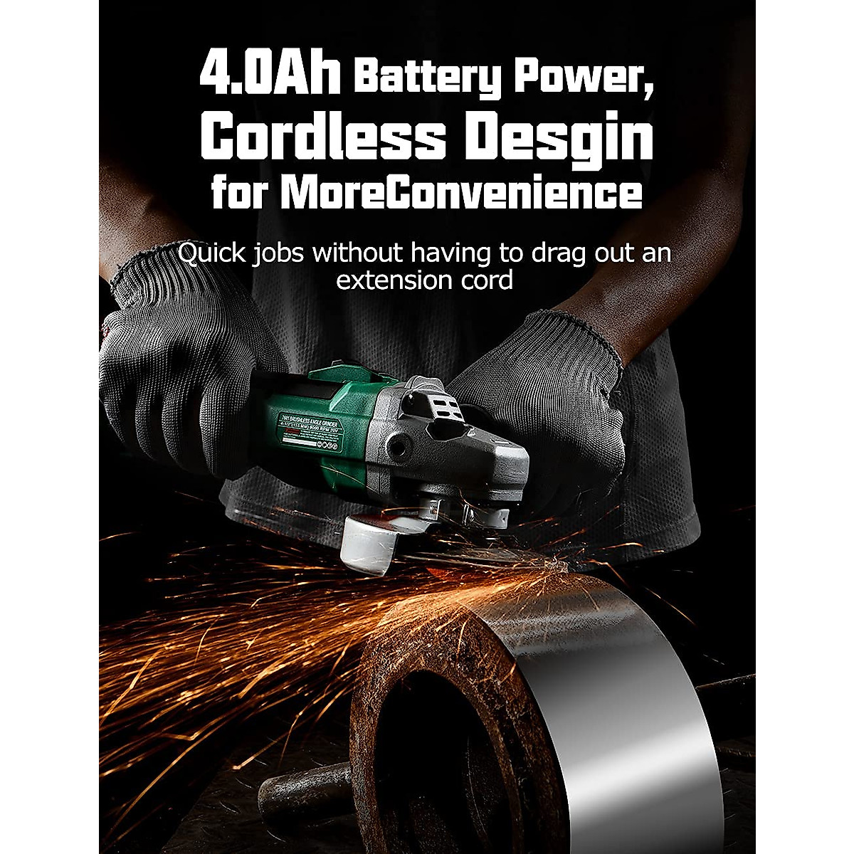 KIMO Cordless Grinder 20V Cordless Angle Grinder w/ 4.0Ah Li-Ion Battery & Charger, 9000RPM Brushless Motor, 4-1/2'' Blade, Electric Brake, 2-Position Handle, Battery Grinder Tool for Metal Wood