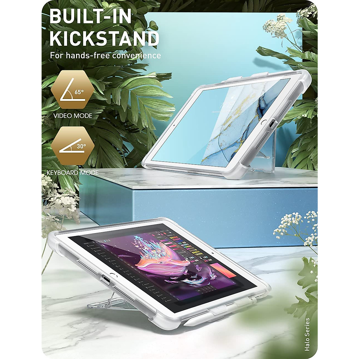 i-Blason Case for iPad 9th/8th/7th Gen 10.2 Inch (2021/2020/2019) [Halo Series] Clear Proteciton with Built in Kickstand, TPU Inner Bumper (Transparent)