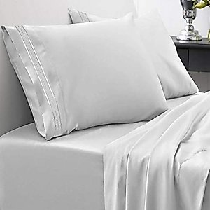 Twin Sheets - Breathable Luxury Sheets with Full Elastic & Secure Corner Straps Built In - 1800 Supreme Collection Extra Soft Deep Pocket Bedding Set, Sheet Set, Twin, Silver