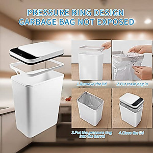 TemphytBong White Automatic Touchless Narrow Covered Bathroom Trash Can with Lids 2.5 Gallon Slim Motion Sensor Trash Can for Kitchen Bedroom Office Toilet Rechargeable Plastic Lidded Garbage Can