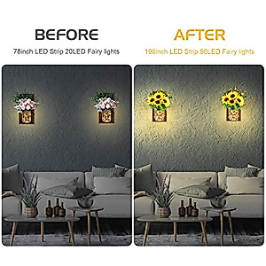 EuroBird Mason Jar Sconces Rustic Wall Sconces Handmade Hanging Wall Decor with Remote Control 5M LED Fairy Lights for Farmhouse, Kitchen, Living Room, Home Wall Decorations Set of Two (Yellow)