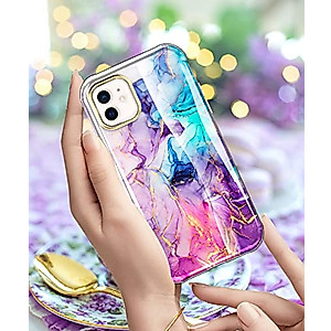 Hocase for iPhone 11 Case, (with Screen Protector) Shockproof Slim Lightweight Soft TPU+Hard PC Full Body Protective Case for iPhone 11 (6.1" Display) 2019 - Watercolor Marble