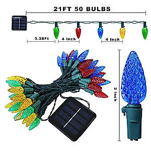 HUGSVIK C6 Solar Christmas Lights Outdoor Waterproof, 21Ft 50LED Strawberry C6 Christmas Lights Colored, 8 Modes Solar Powered Christmas Lights for Christmas Tree Wreath Garland Garden Patio