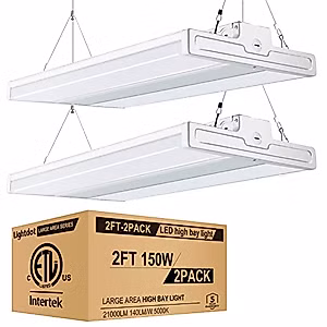 Lightdot 2 Pack LED High Bay Shop Light, 2FT (Large Area Illumination) 150W [Eqv.600W MH/HPS] 5000K Commercial Warehouse Linear Hanging Light for Workshop Energy Saving Upto 5600KW*2/5Yrs(5Hrs/Day)