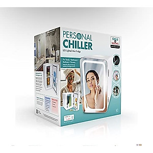 Personal Chiller LED Lighted Mini Fridge with Mirror Door Refrigerator, White