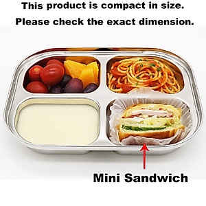 Korean Stainless Steel Divided Plates by KS&E, Little Kids Toddlers Babies Tray, BPA Free, Diet Food Control, Compact Serving Platter, Dinner Snack, 4 Compartment Plate Silver, Set of 2