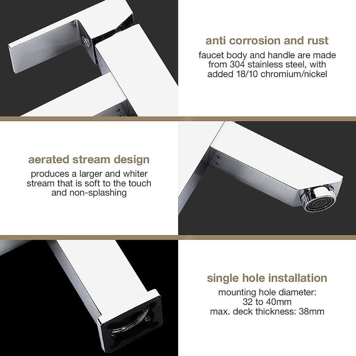 Single Handle Faucet for Bathroom Vanity - Made with Brass - Stain Resistant - Modern and Elegant Single Hole Bathroom Faucet Design - Chrome Finish - Grace Model by Flairwood Decor