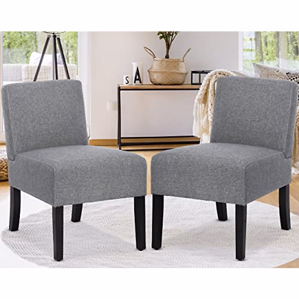 Armless Accent Chair Set of 2, Modern Living Room Chairs with Thick Cushion & Solid Wood Legs, Fabric Comfy Bedroom Slipper Accent Corner Side Chair Living Room Furniture, Grey
