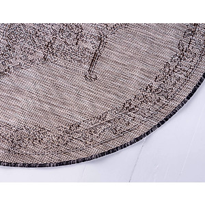 Unique Loom Outdoor Traditional Collection Area Rug - Antique (4' 1" Round, Charcoal Gray/ Natural)